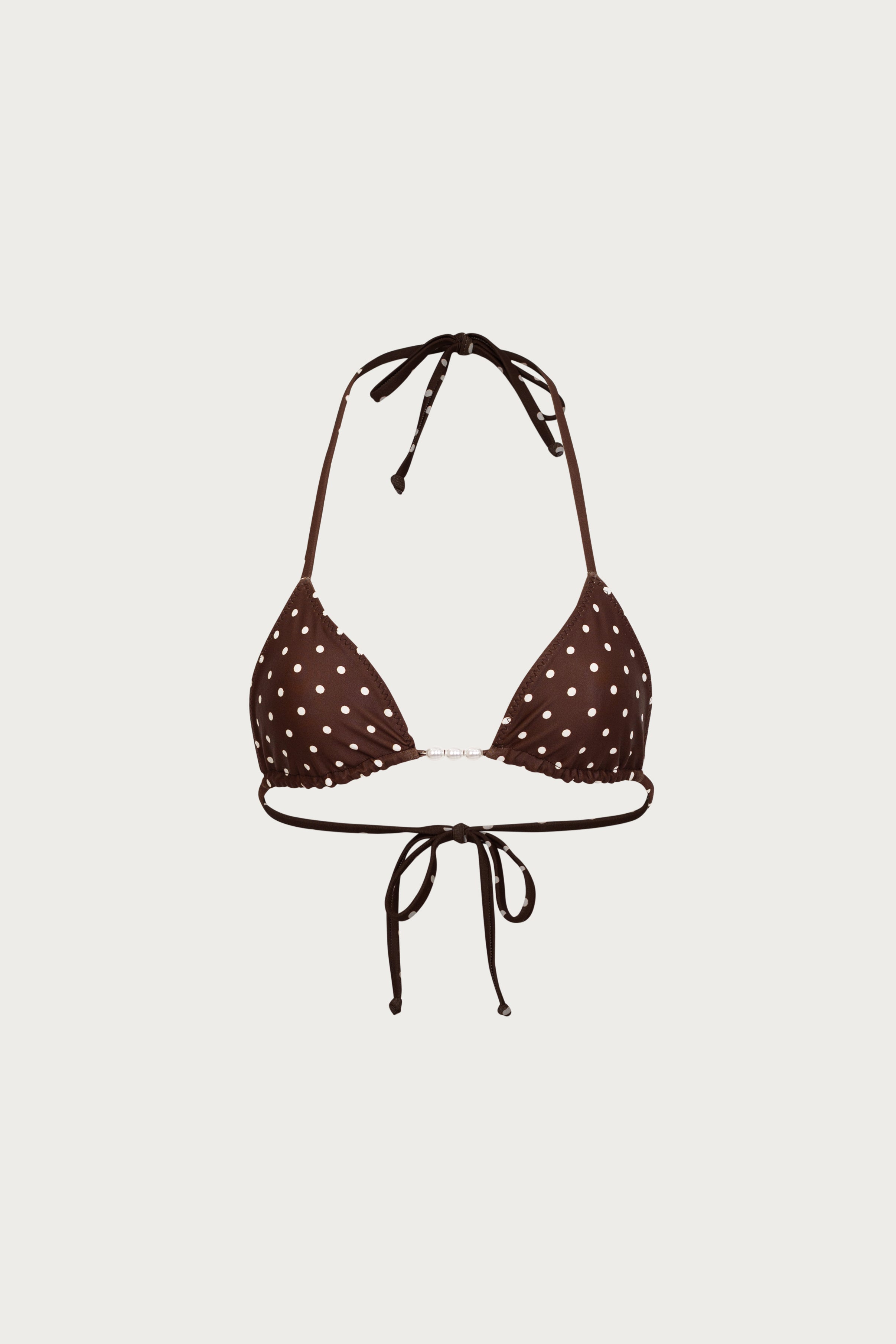 SAME Beaded Triangle Top | Brown White Polka Dot | Women's Swim Top