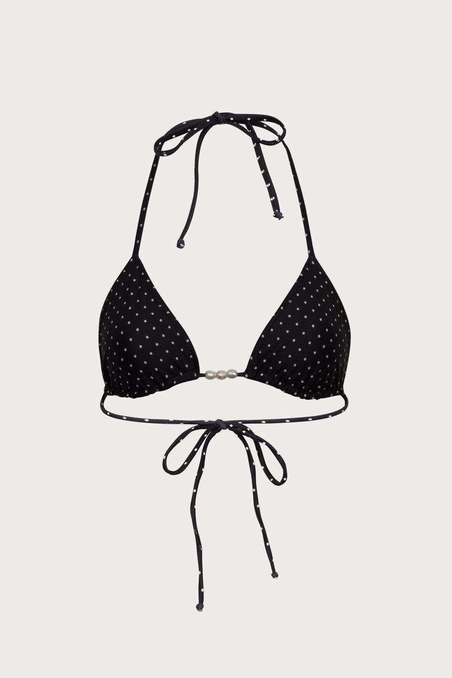 SAME Beaded Triangle Top | Black Cream Polka Dot
