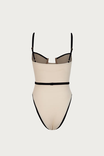 SAME Double Layer Corset One Piece | Faux Suede Cream/Black